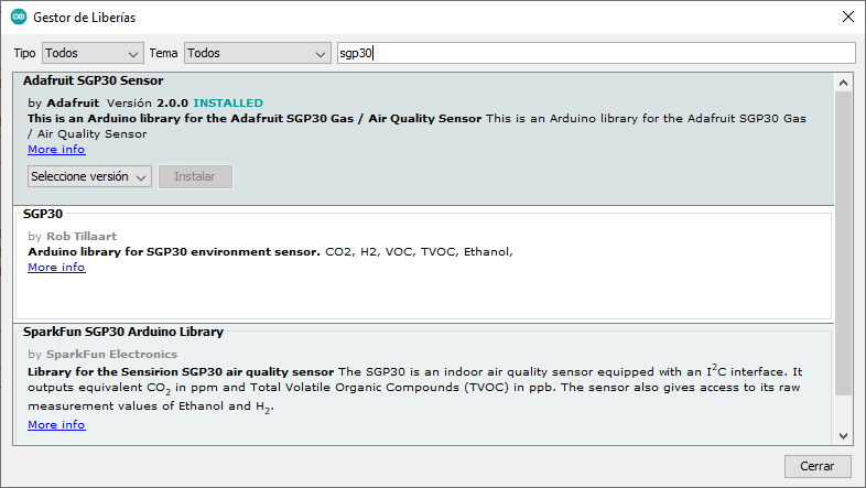 Sensor de CO2 SGP30 | Tienda y Tutoriales Arduino