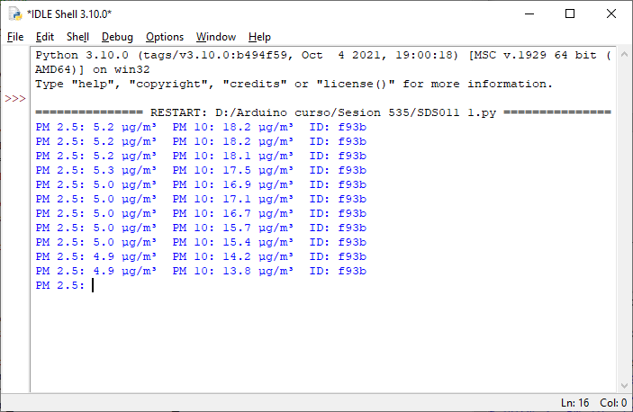 Leyendo el SDS011 con Python | Tienda y Tutoriales Arduino